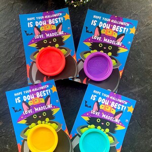 Halloween Play Dough Tag, Black Cat With Cauldron Classroom Party Favor ...