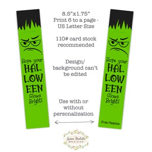 Halloween Glow Stick Frankenstein Tag, Monster Classroom Halloween ...