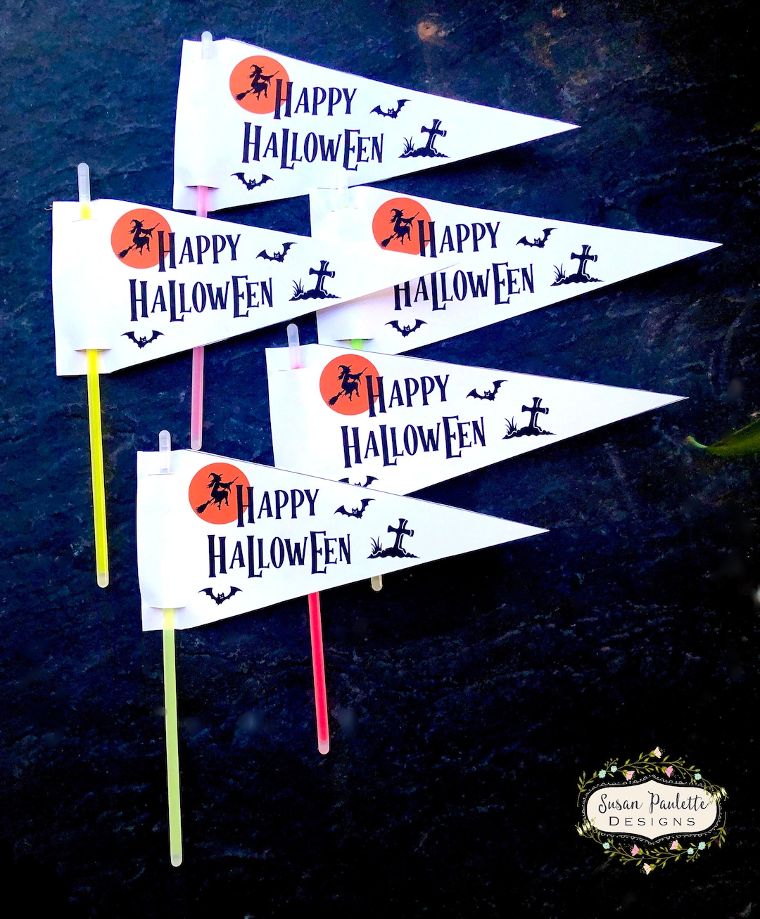Halloween Glow Stick Tag, Happy Halloween Classroom Party Favor Flap ...