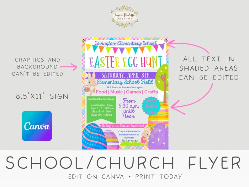 Easter Egg Hunt Flyer School PTA PTO Community Church Charity Non ...