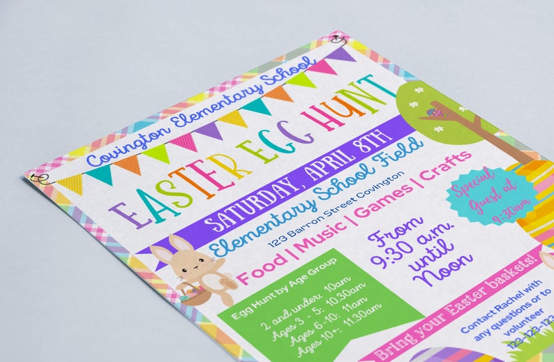 Easter Egg Hunt Flyer School PTA PTO Community Church Charity Non ...