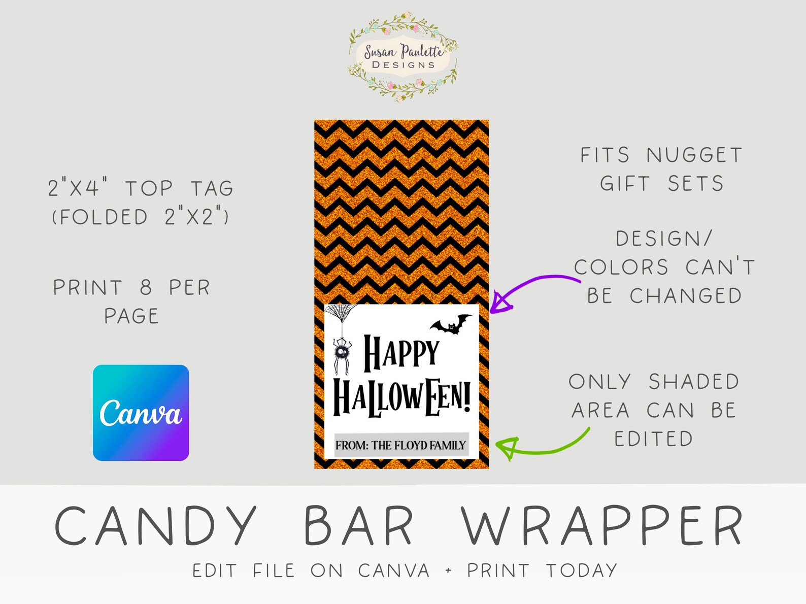 Halloween Chocolate Wrappers, Birthday Party Favor Candy Nugget Tag Set ...