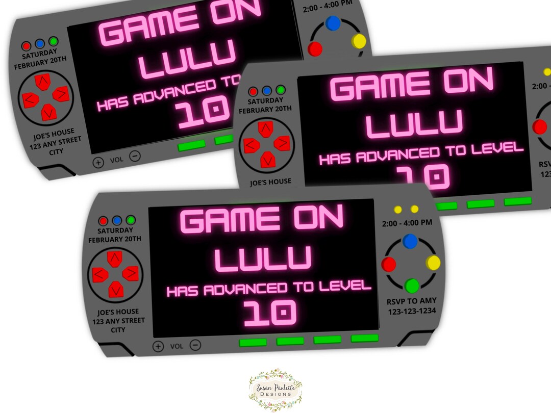 Video Game Birthday Invitation for Girls, Pink Level up Birthday Invite ...