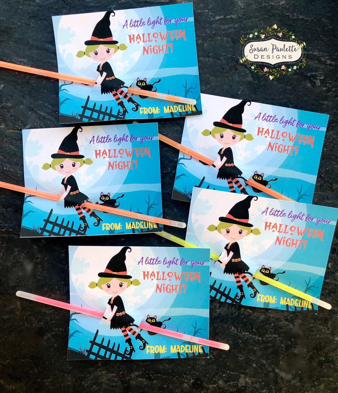 Halloween Glow Stick Tag, Witch Classroom Halloween Party Favor ...