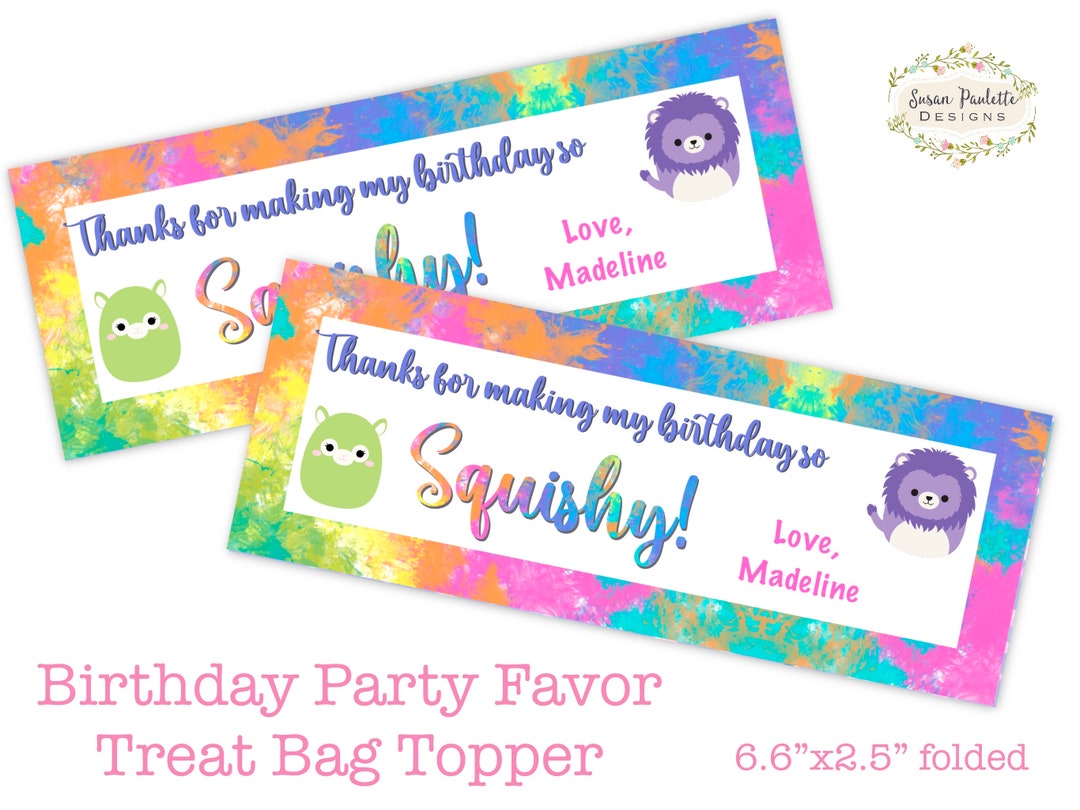 Rainbow Squishy Bag Topper Treat Tags for Kids Birthday Party Favor ...