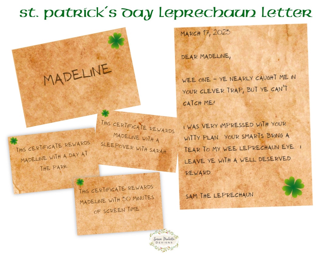 Leprechaun Letter and Reward Certificate Set, Envelope Template ...
