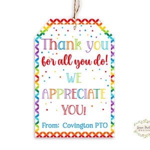 Appreciation Printable Gift Tags, Teacher and Staff School PTO PTA ...