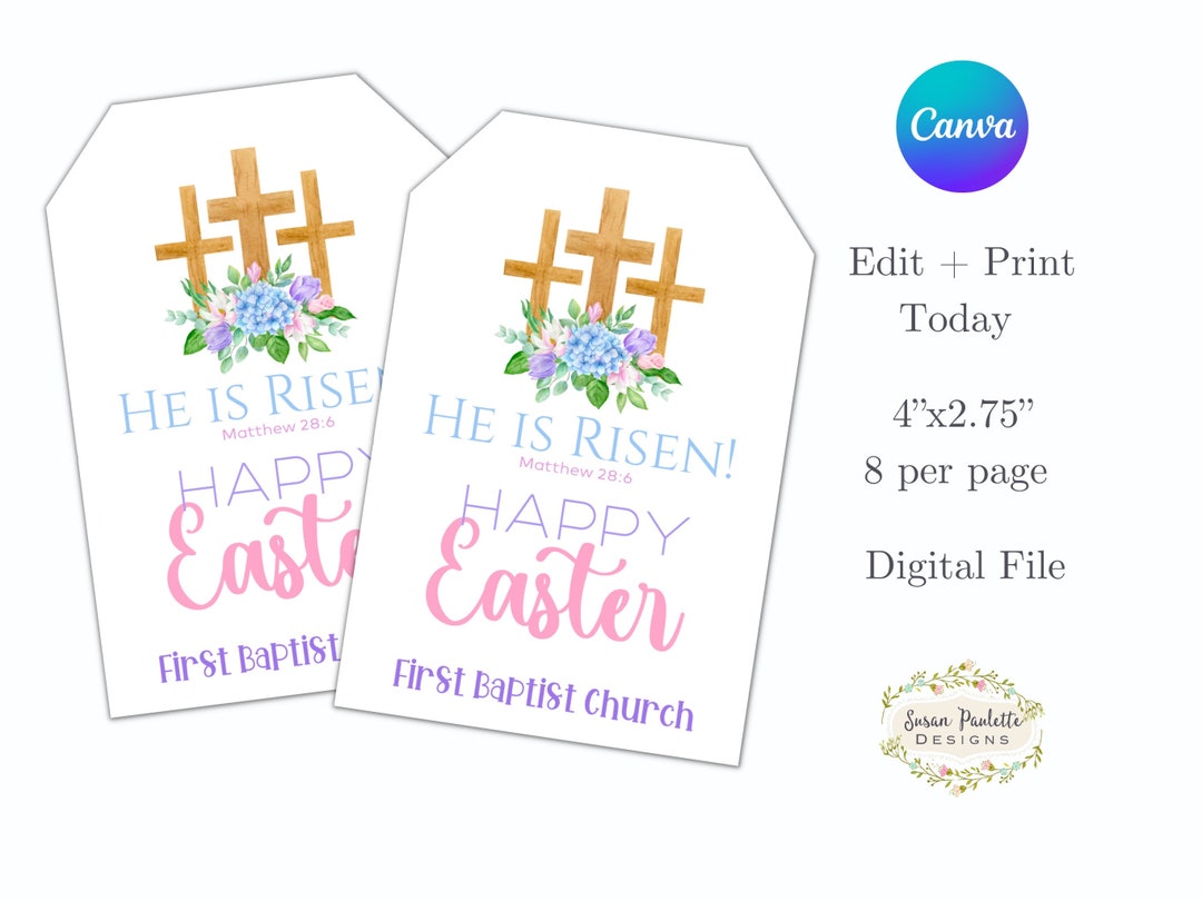 He is Risen Happy Easter Treat Tag for Party Digital Editable Three ...