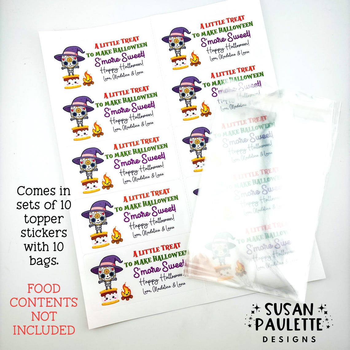 Printed S'more Halloween Treat Tags and Bags, Smore Party Favors for ...