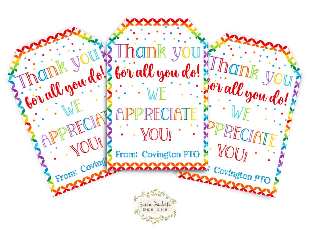Appreciation Printable Gift Tags, Teacher and Staff School PTO PTA ...