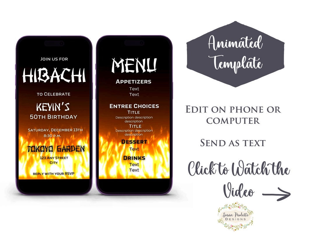 Hibachi Birthday Party Digital Invitation With Menu Page, Any Age E ...