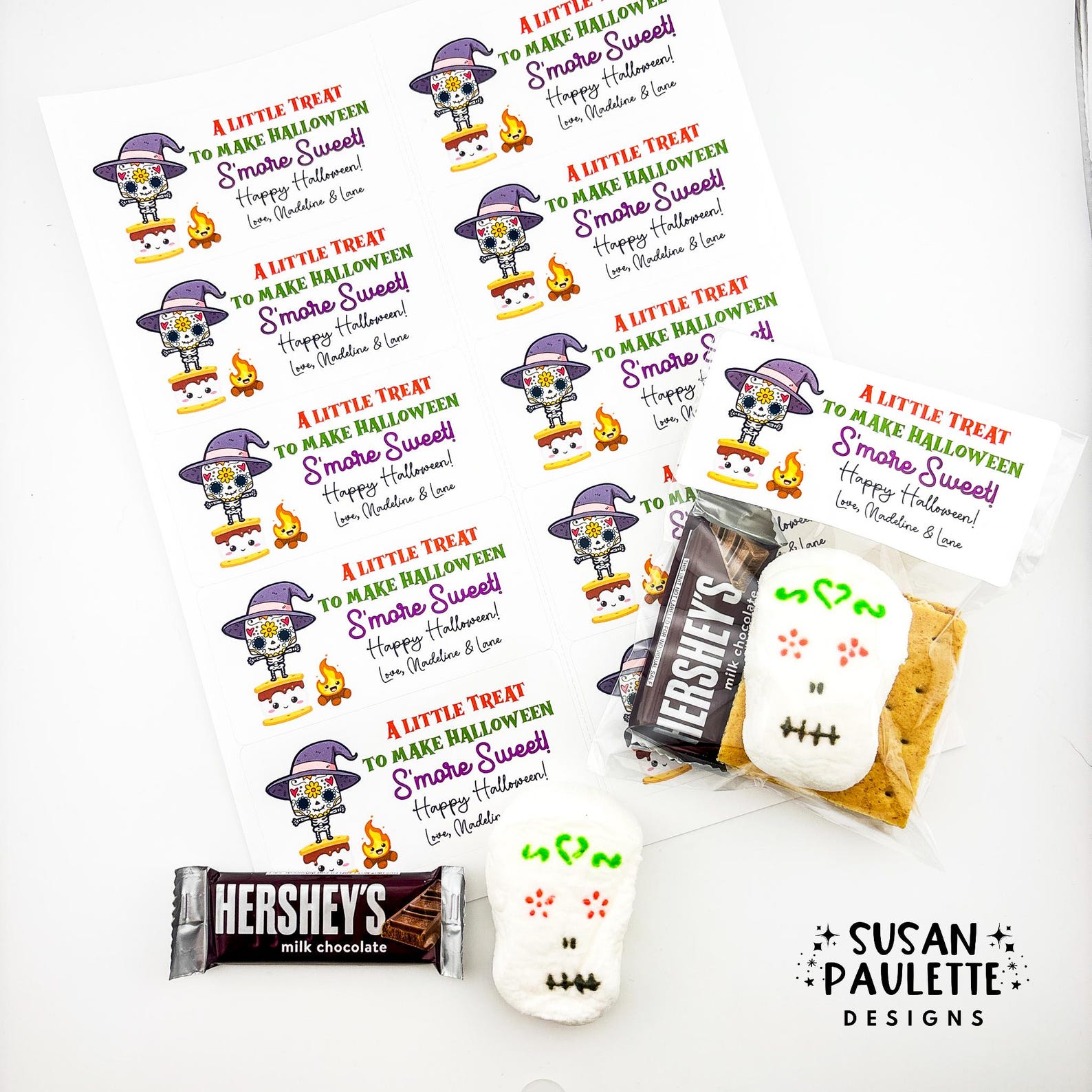 Printed S'more Halloween Treat Tags and Bags, Smore Party Favors for ...