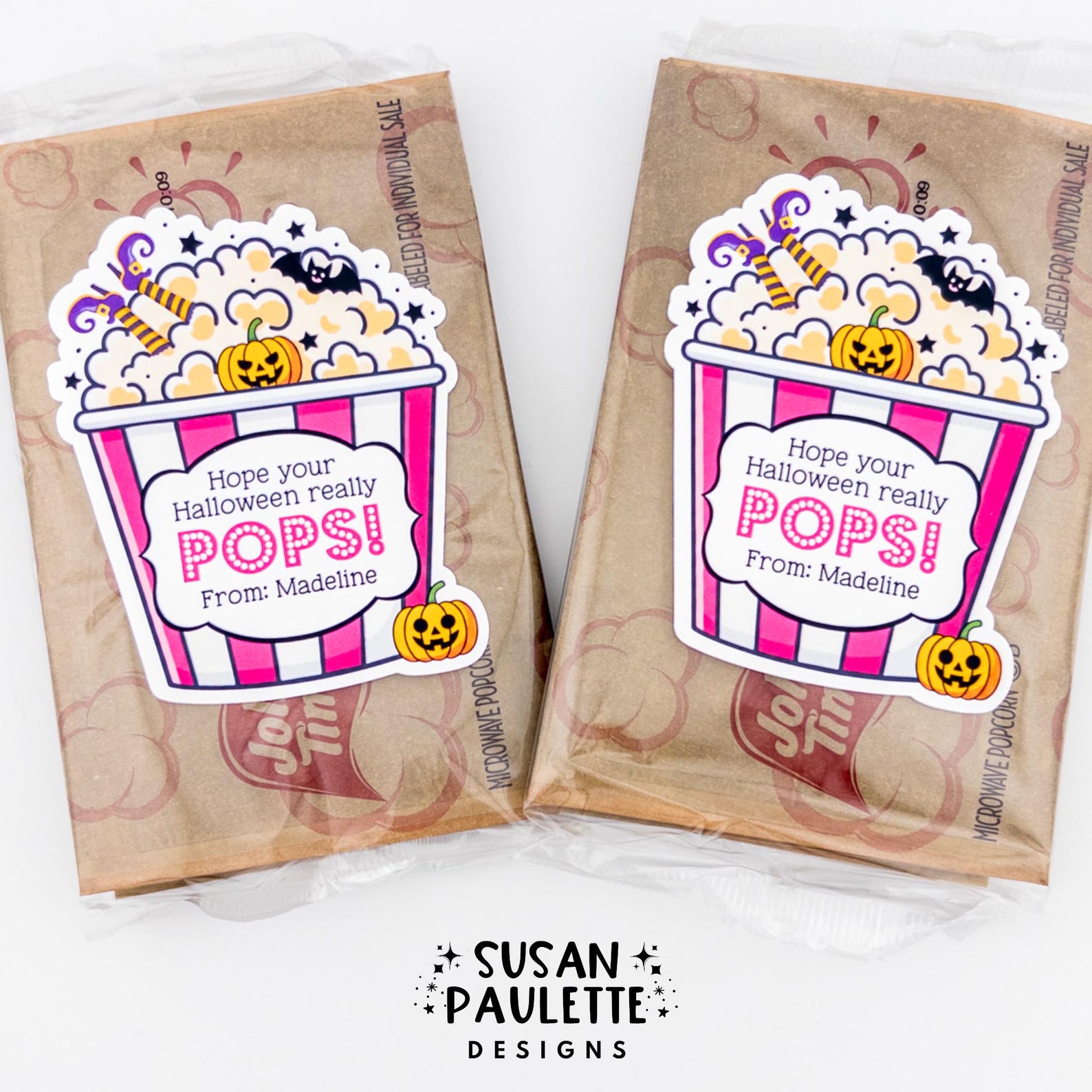 Printed Halloween Popcorn Treat Tags, Poppin’ Party Favor Stickers for ...