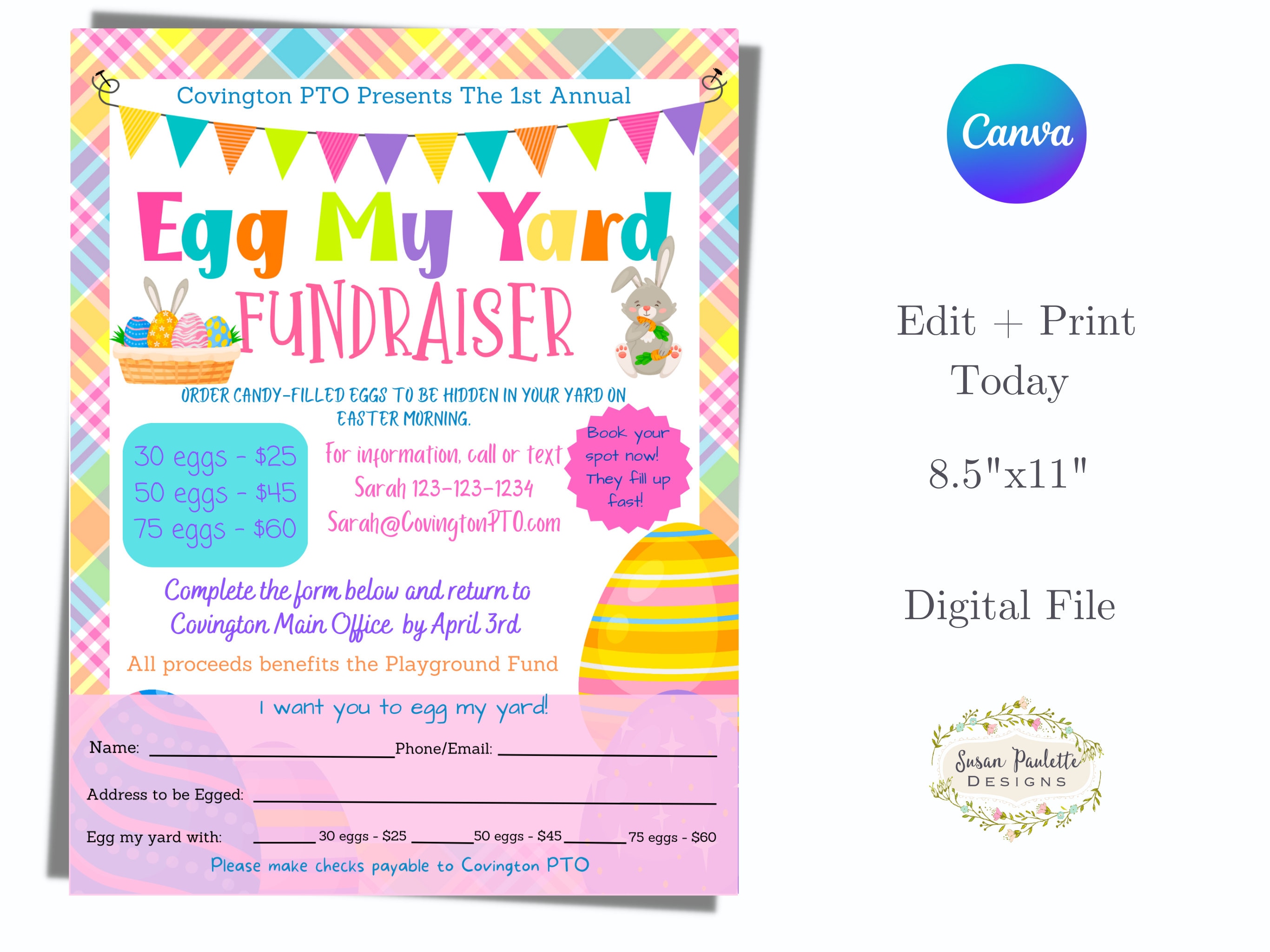 Egg My Yard Fundraising Flyer School PTA PTO Fundraiser Brochure Easter ...