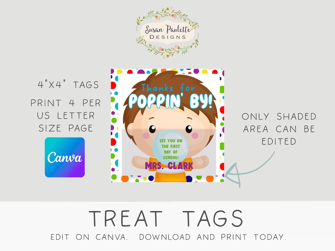 Back to School Lollipop Tag, Thanks for Popping by Meet the Teacher ...