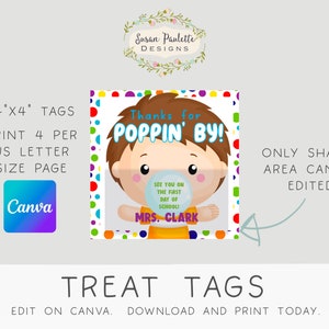 Back to School Lollipop Tag, Thanks for Popping by Meet the Teacher ...