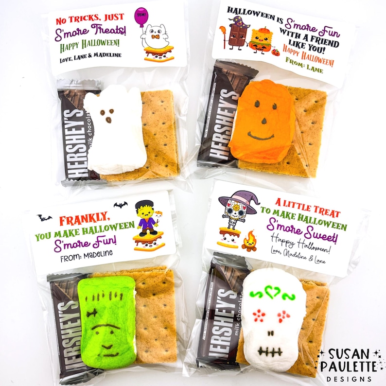 Printed S'more Halloween Treat Tags and Bags, Smore Party Favors for ...