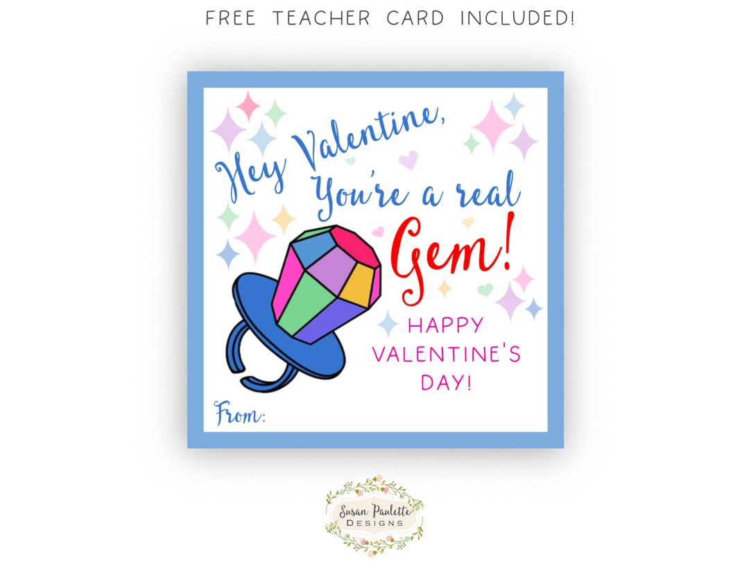 Ring Pop Kids Valentines Day Card PDF, Instant Download Candy Ring ...