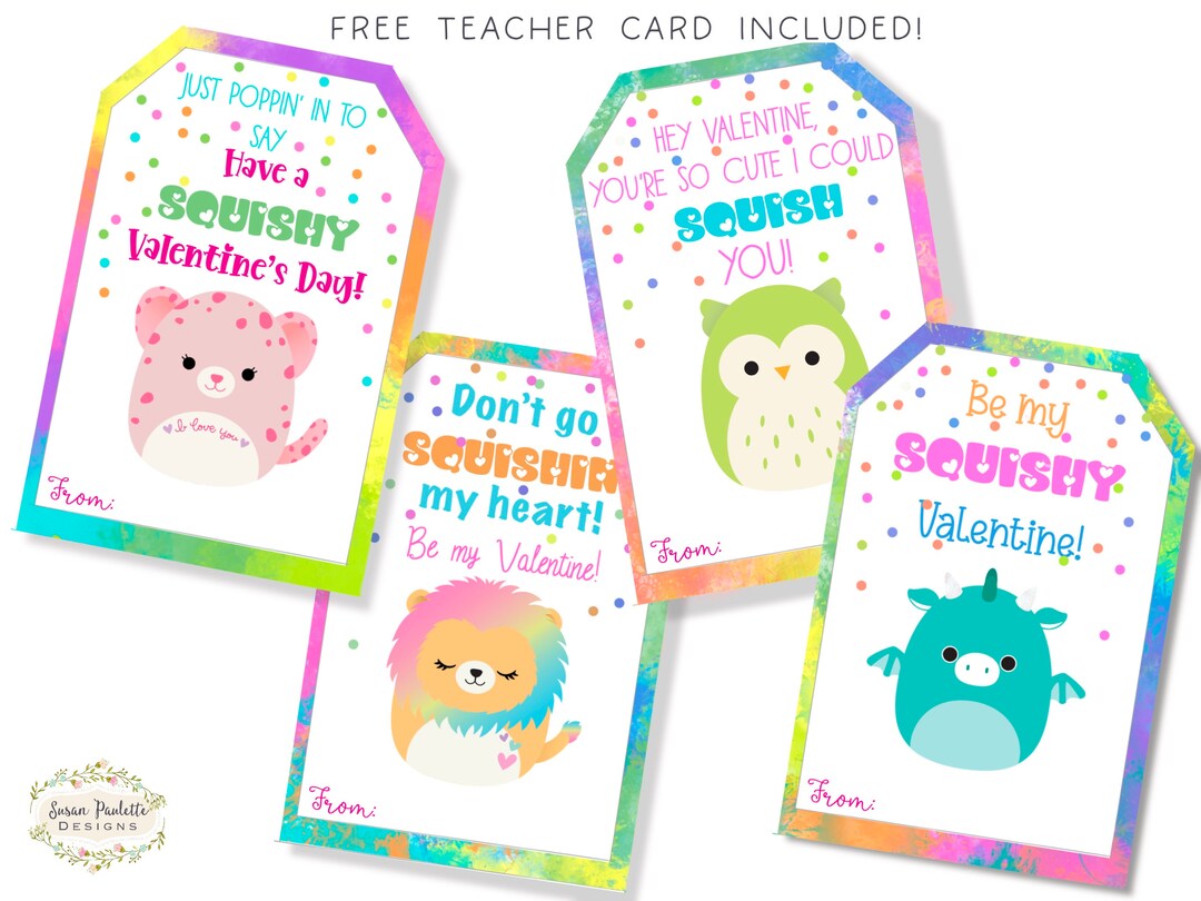 Squishy Valentine Tags, Printable Instant Download PDF Four Designs ...