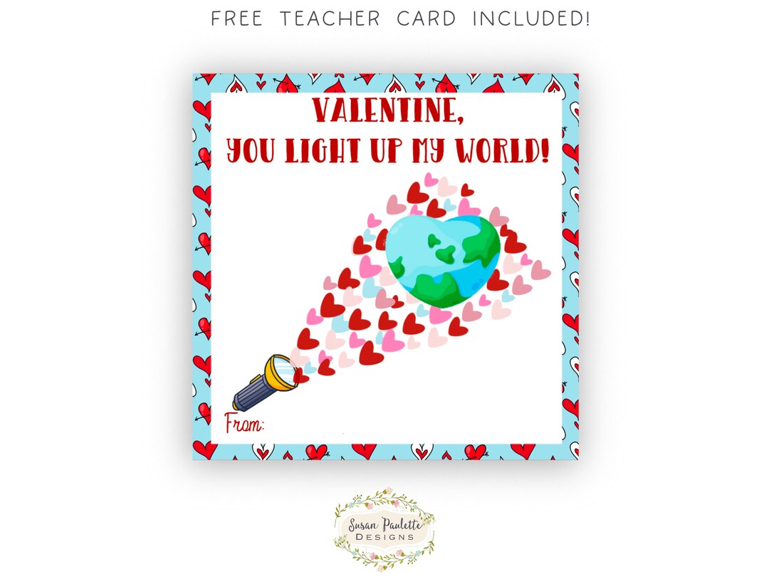 Valentine Flashlight Tags, PDF Printable Instant Download, Valentine ...