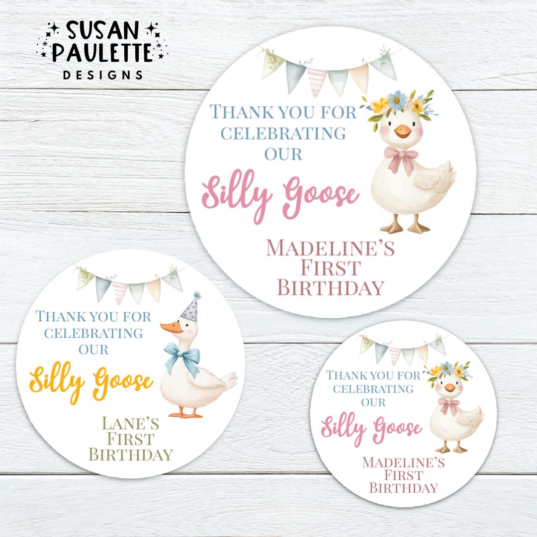 One Silly Goose Birthday Party Favor Stickers, Silly Goose Birthday ...