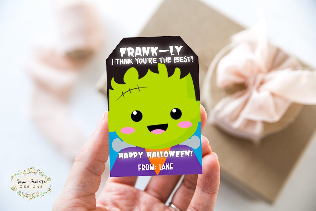 Halloween Gift Tags, Frankenstein Kid’s Halloween Favor Tag, Editable ...