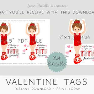 Ballerina Scrunchie Valentine Tag Set Of4 Printable Instant Digital ...