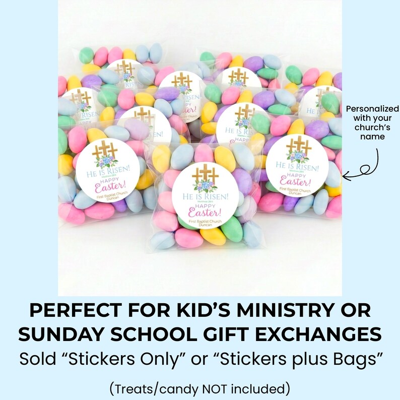 He is Risen Easter Treat Bag Stickers | Personalized Christian Easter ...