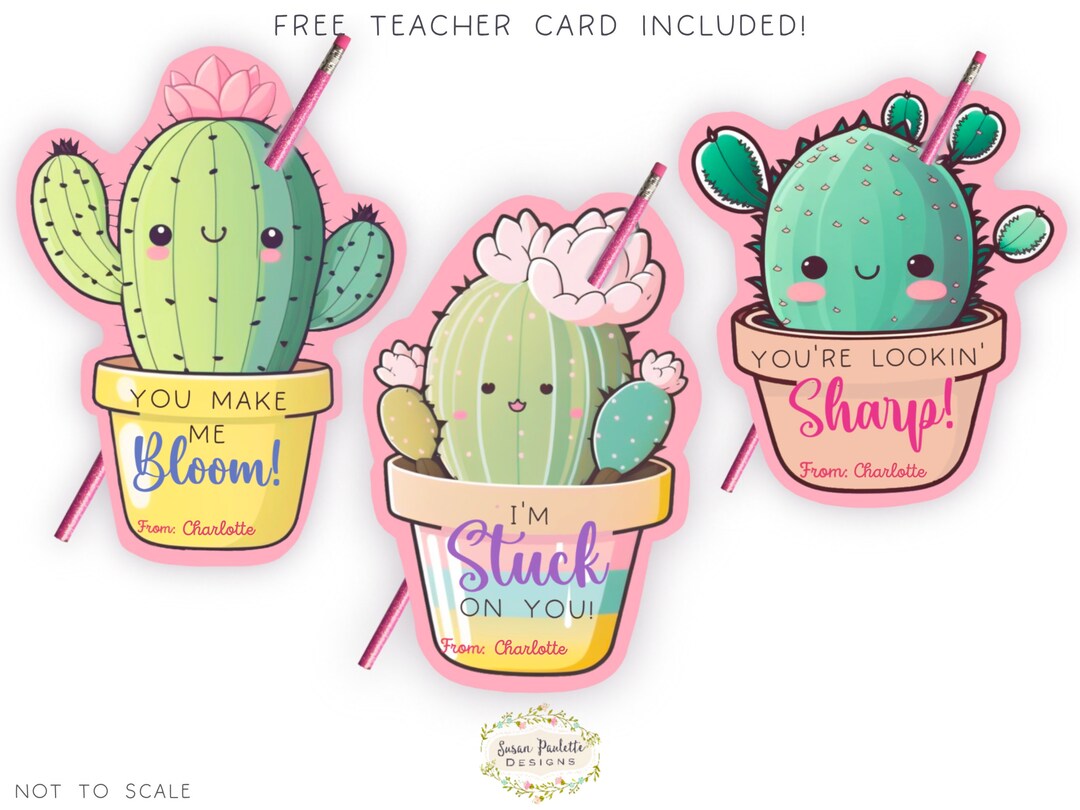 PERSONALIZED Cactus Pencil Holder, Valentines Day Card 3 Designs ...