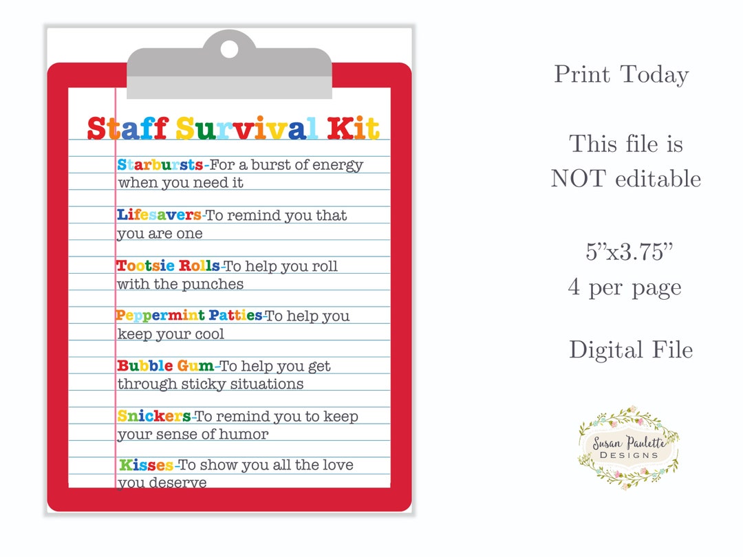 Staff Survival Kit Tags Instant Download Employee Appreciation Gift ...