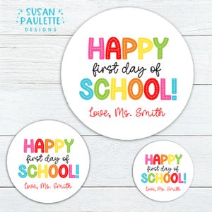 Back to School Favor Stickers, Personalized Happy First Day of School ...