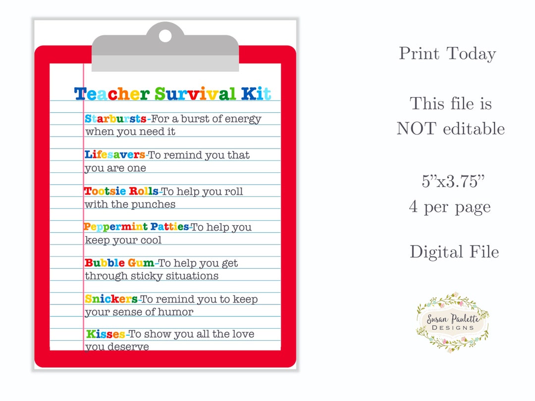 Teacher Survival Kit Tags Instant Download Teacher Appreciation Week ...