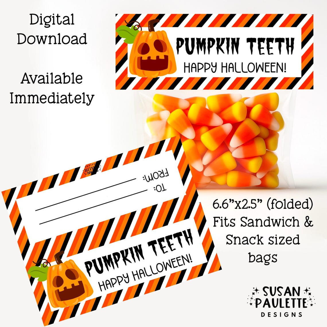 Halloween Bag Toppers - Set of 4, Traditional Trick or Treat Digital ...