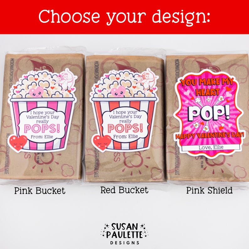 Kids Popcorn Valentine Stickers, Poppin’ Party Favor Stickers for Class ...