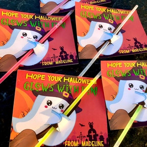 Halloween Glow Stick Tag, Ghost Broom Classroom Halloween Party Favor ...