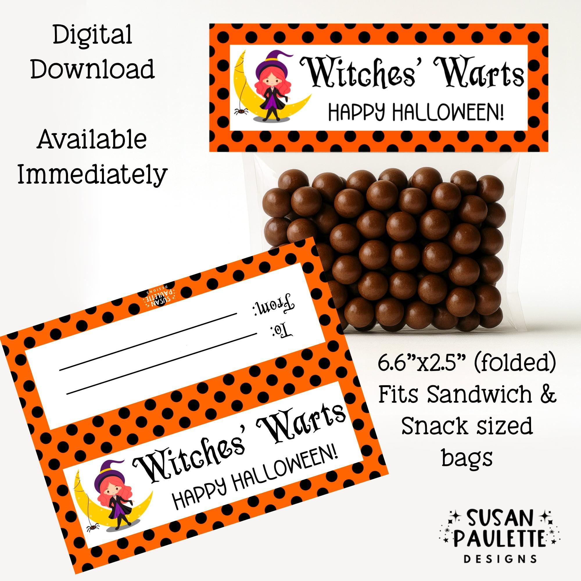 Halloween Bag Toppers - Set of 4, Traditional Trick or Treat Digital ...