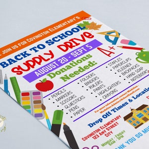 Editable School Supply Drive Flyer, Back to School Supplies Fundraiser ...