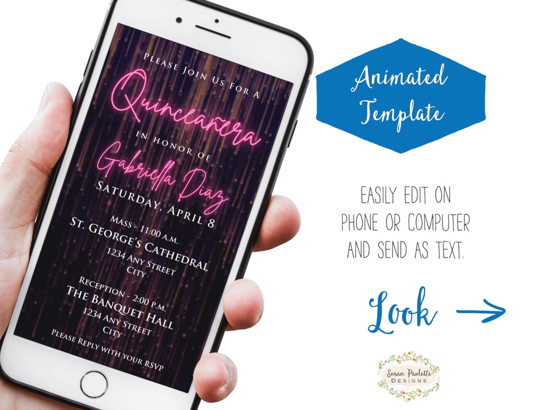 Digital Quinceanera Invitation Template E-vite Animated Party Pink ...