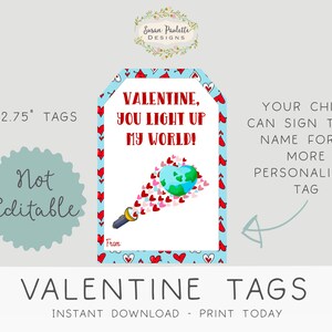 Valentine Flashlight Tags, Printable PDF Instant Download, Valentine ...