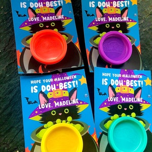 Halloween Play Dough Tag, Black Cat With Cauldron Classroom Party Favor ...