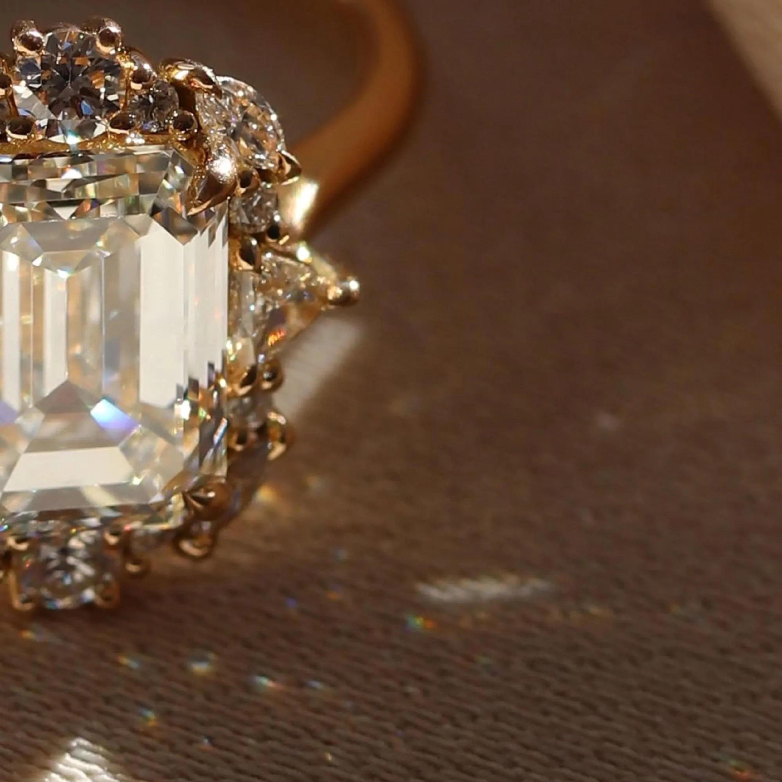 Halo Cluster Emerald Moissanite Ring | Dainty Marquise & Trilliant Cut ...