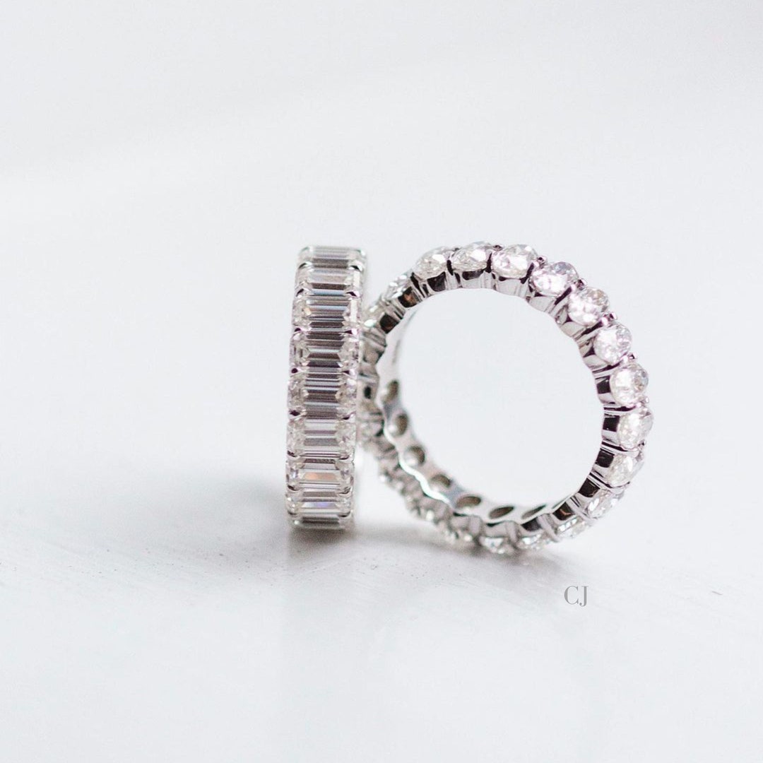 Emerald Cut Elegant Wedding Band Moissanite Diamond Band Stackable Ring ...