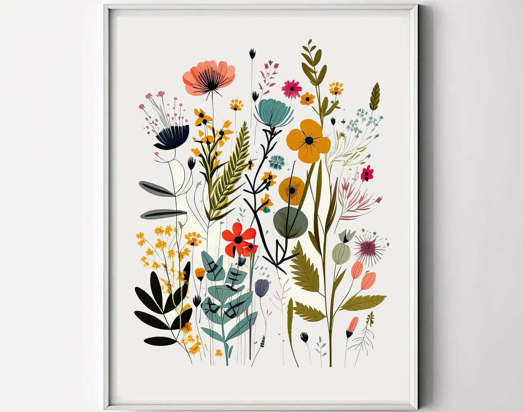 Boho Minimalist Flower Prints, PRINTABLE Wall Art, Boho Wildflower ...
