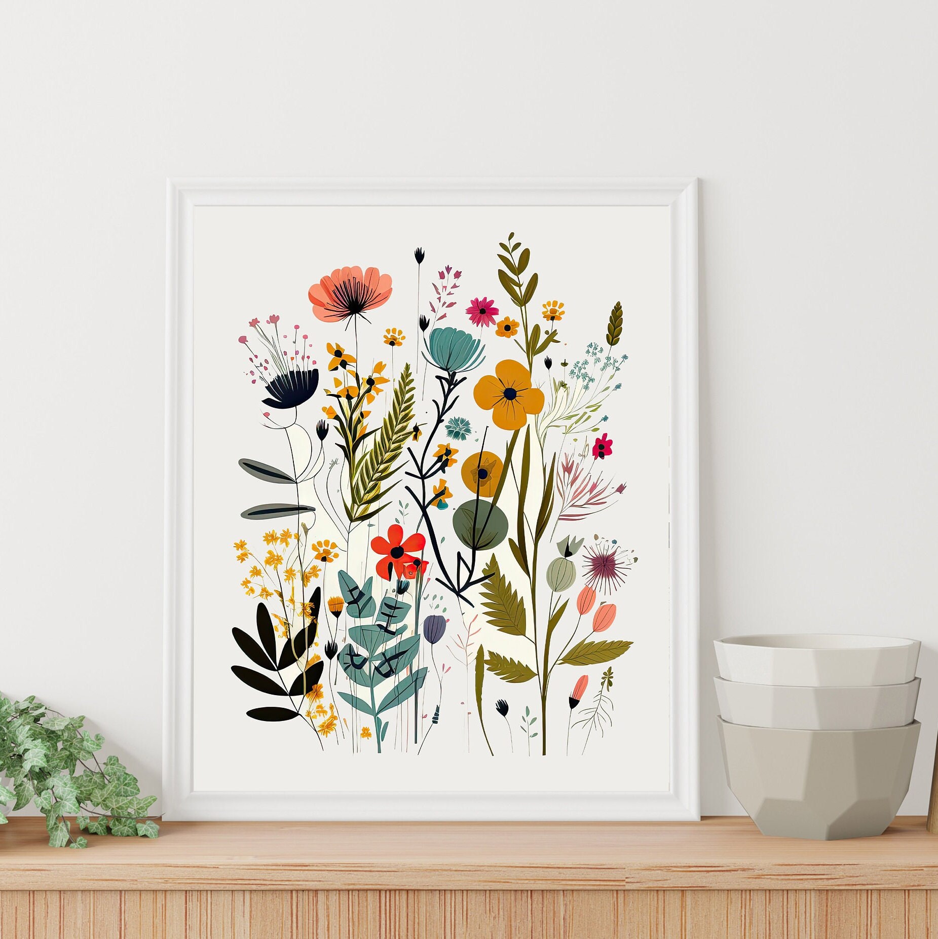 Boho Minimalist Flower Prints, PRINTABLE Wall Art, Boho Wildflower ...