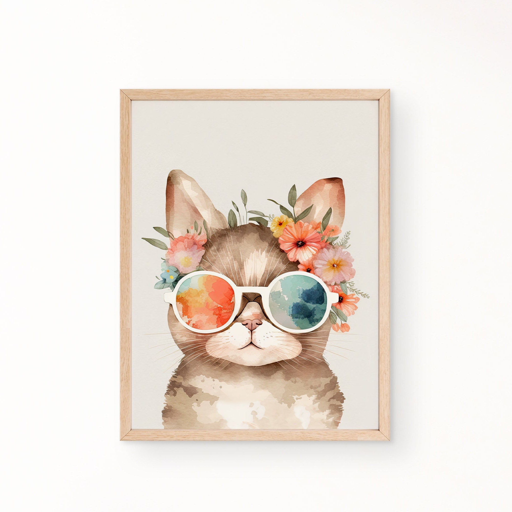 Boho Cat Nursery Wall Art, PRINTABLE, Retro Kitty Nursery Wall Decor ...