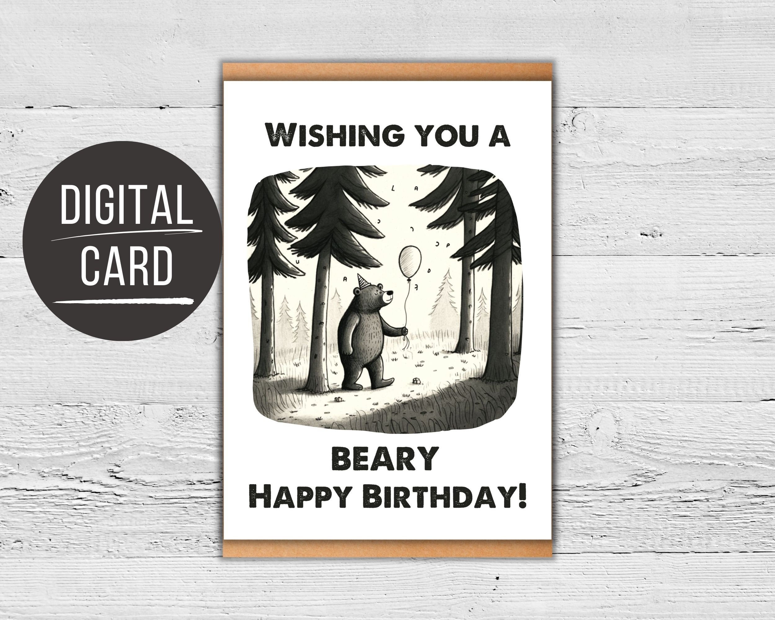 Printable Wishing You a Beary Happy Birthday Card, Cute Bear Birthday ...
