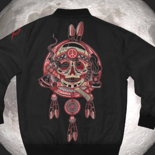 Men's Black Bomber Jacket, Native American Zip up Jacket, Mens Sport ...