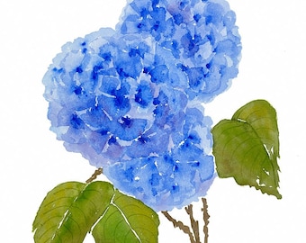 Watercolor Print: Blue Hydrangeas - Etsy