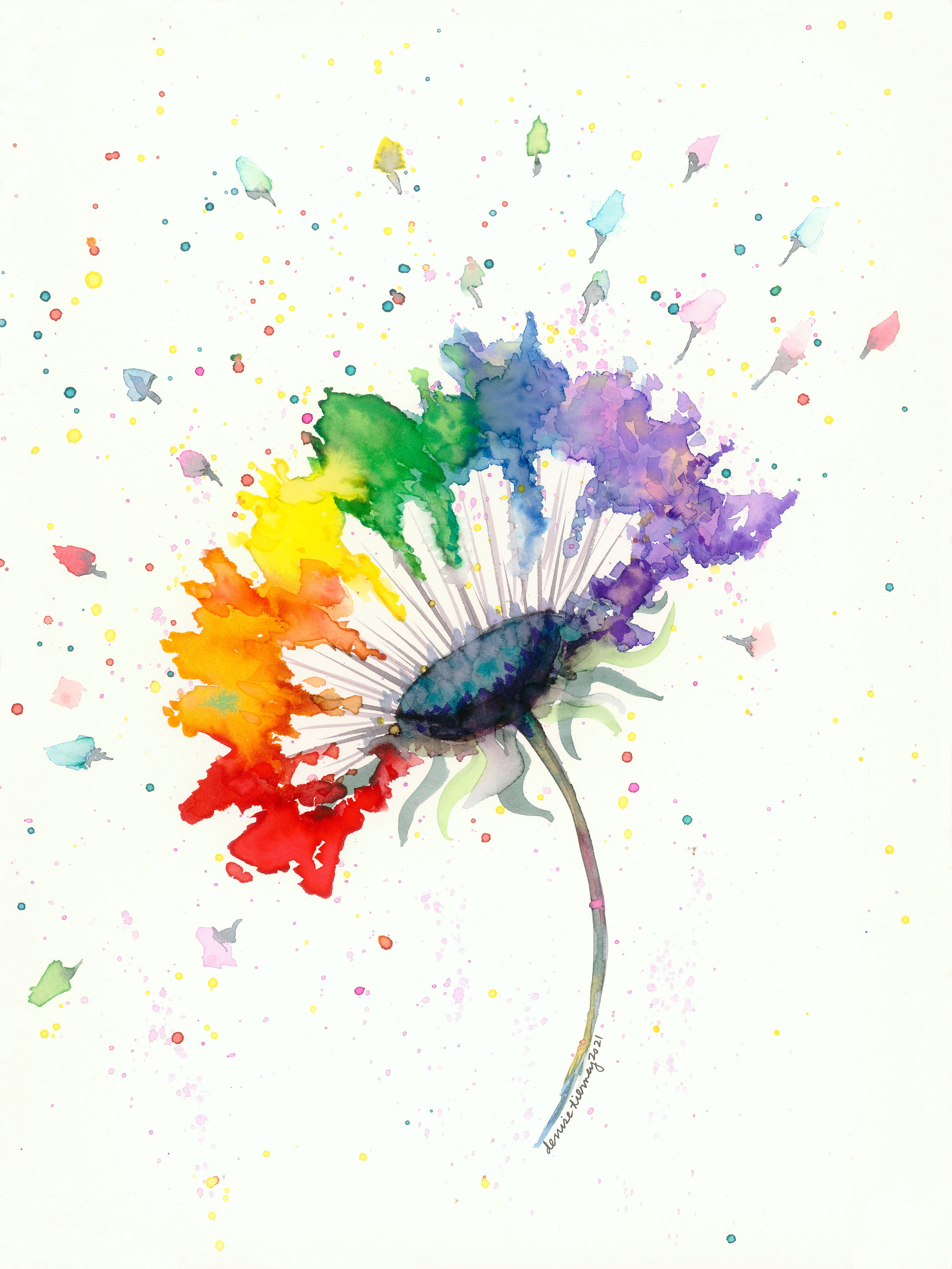 Watercolor Print: Rainbow Dandelion - Etsy