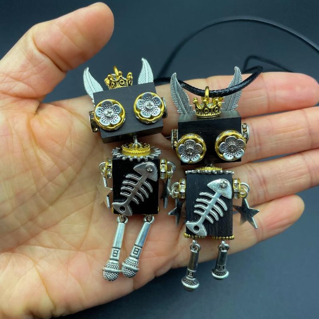Mini Wooden Steampunk Robot Necklace/miniature Robotics Keychain ...